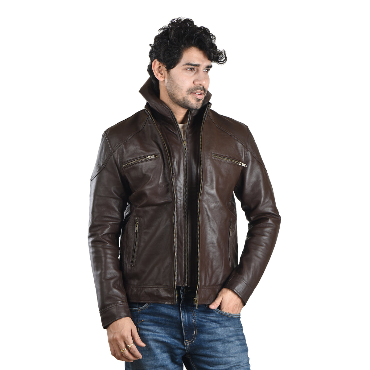 MENS LEATHER HOODED JACKET 41013 (BROWN) – SREELEATHERS
