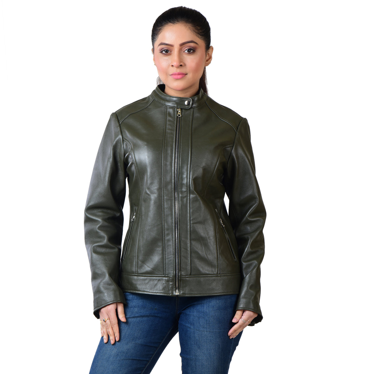 WOMENS LEATHER JACKET 410159(GREEN) – SREELEATHERS